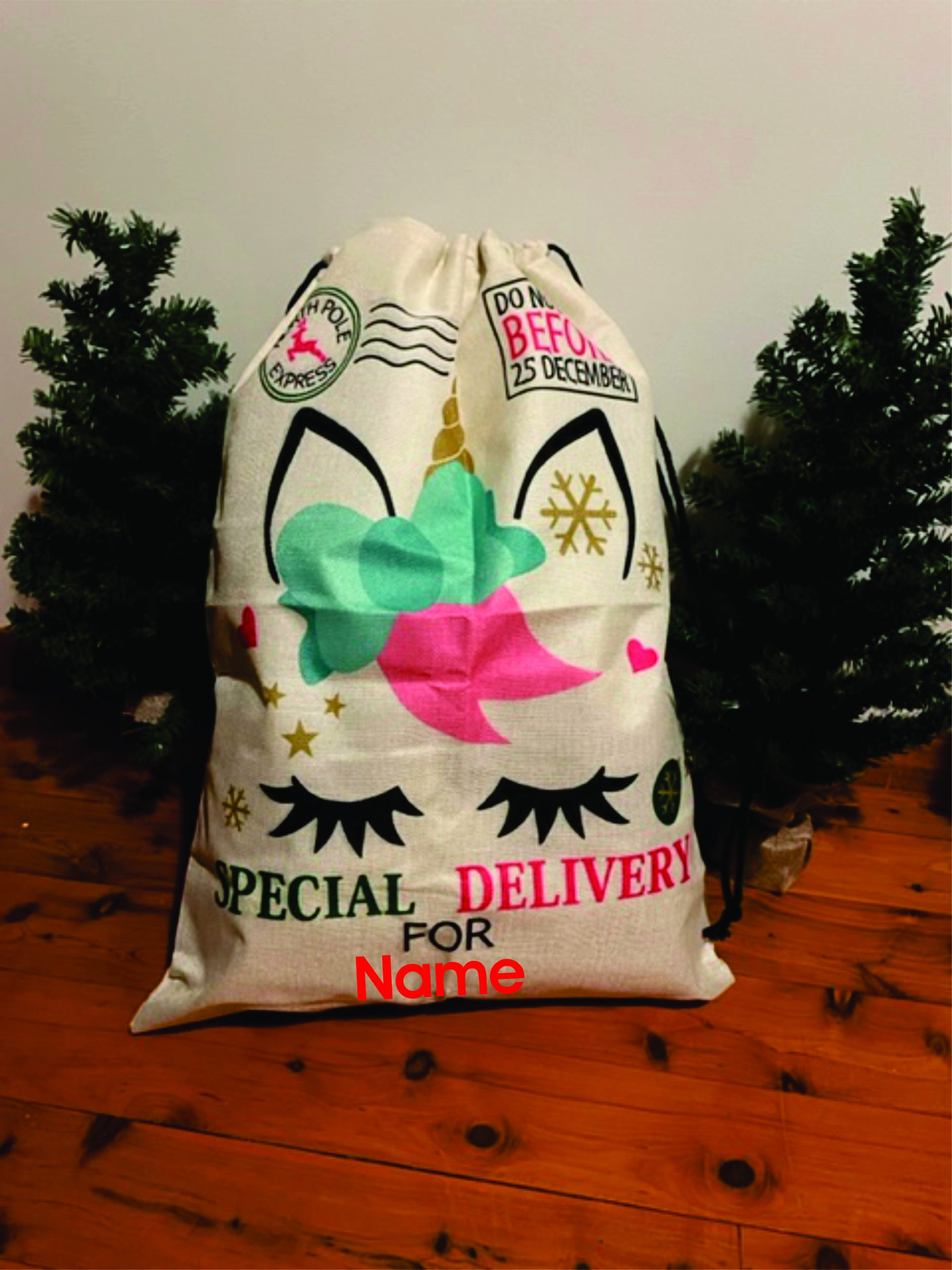 Unicorn Special Delivery Sack - Golden Screen Printing
