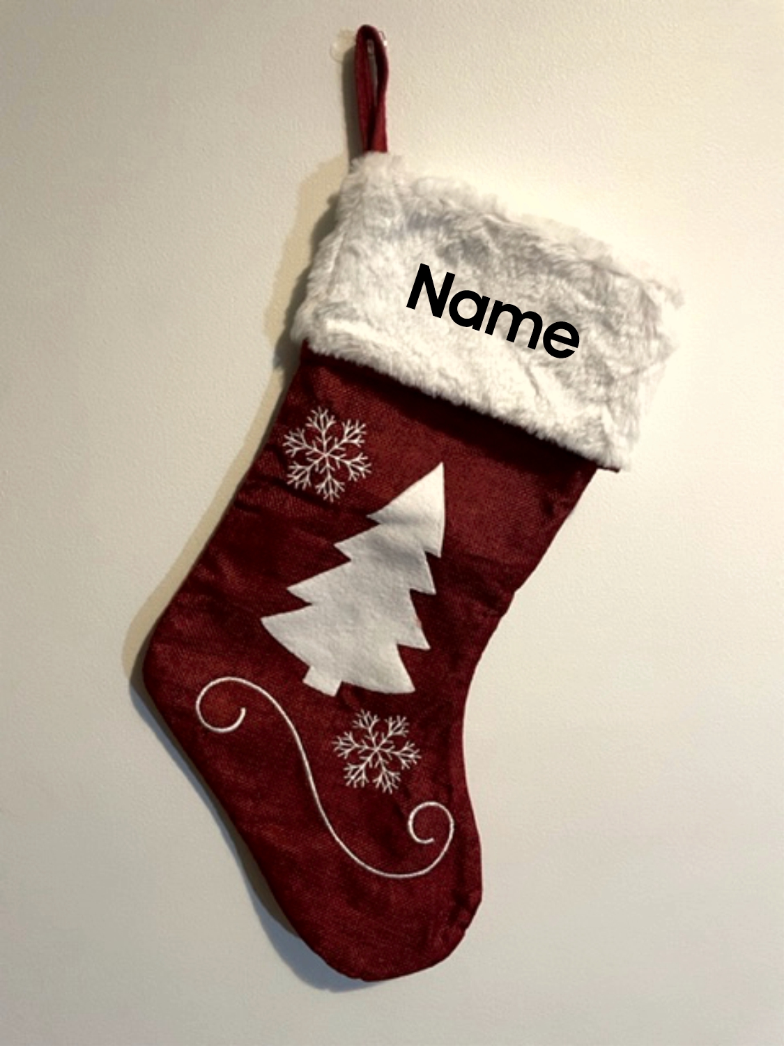 Red Stocking with Christmas Tree - Golden Screen Printing